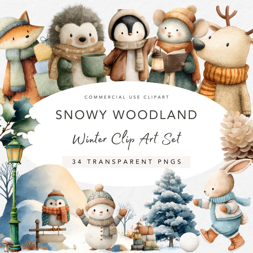 Snowy Woodland Winter Clip Art Set | 34 Watercolor Pngs | Forest ...