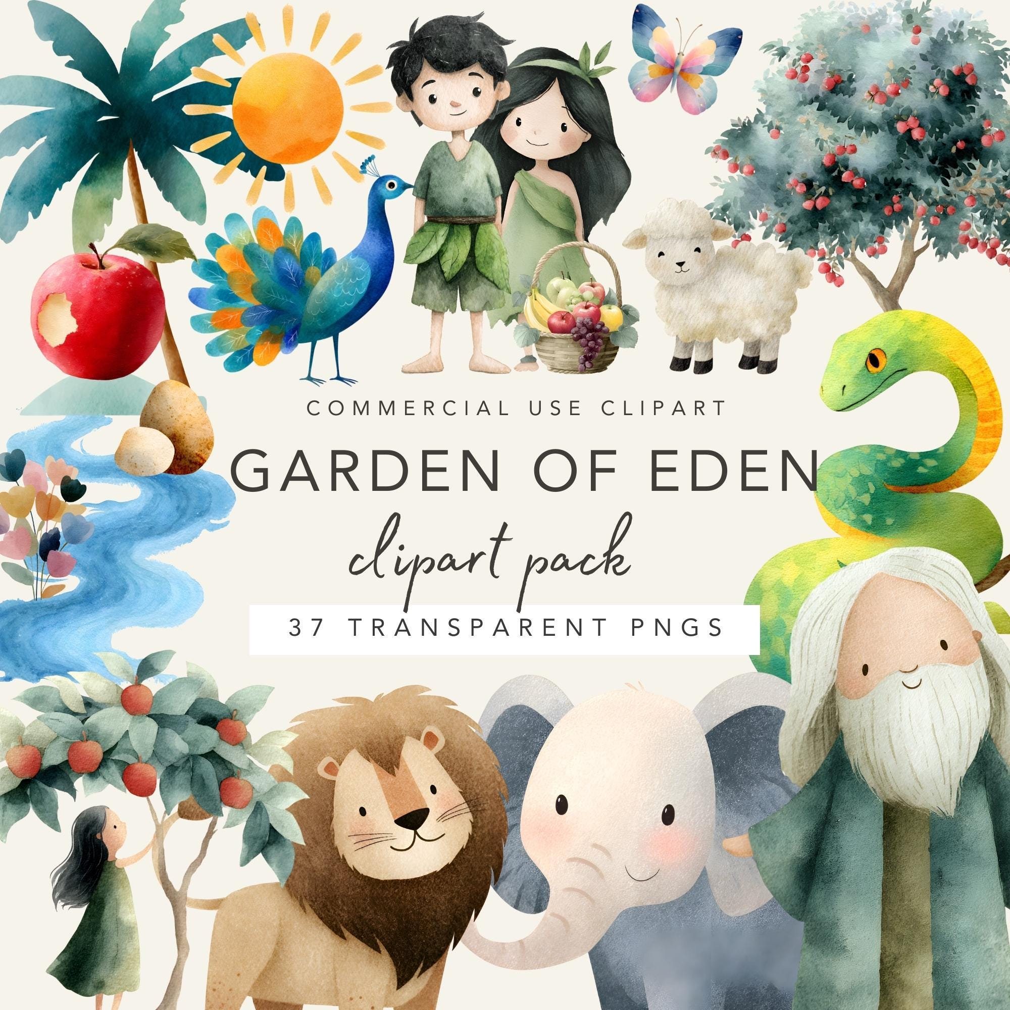 Garden of Eden, Adam and Eve Bible Story, Days of Creation Clip Art - Etsy