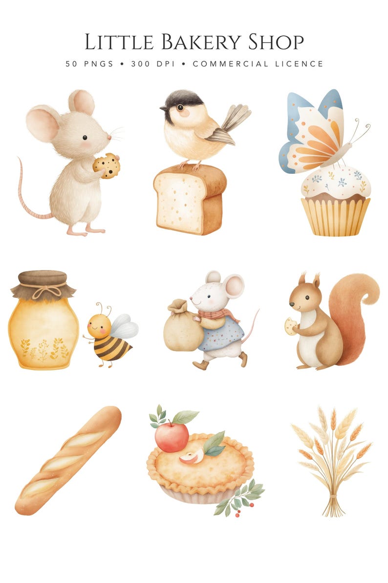 Clipart de animais de padaria, esquilo, coelho, ouriço, pacote de PNGs ...