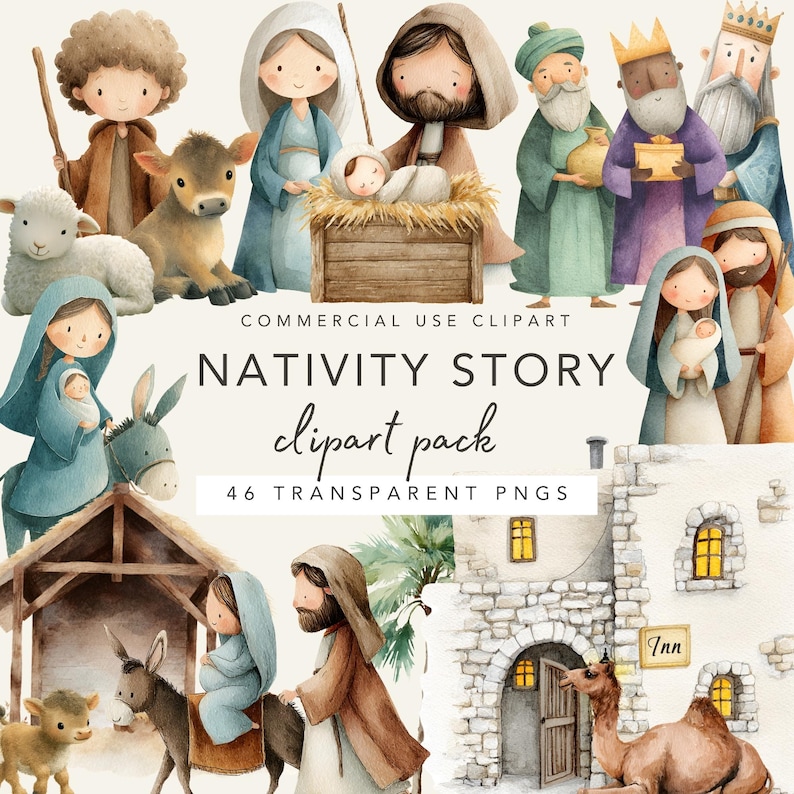 Nativity Clipart Set – Christmas Story PNG Bundle, Holy Family, Wise ...