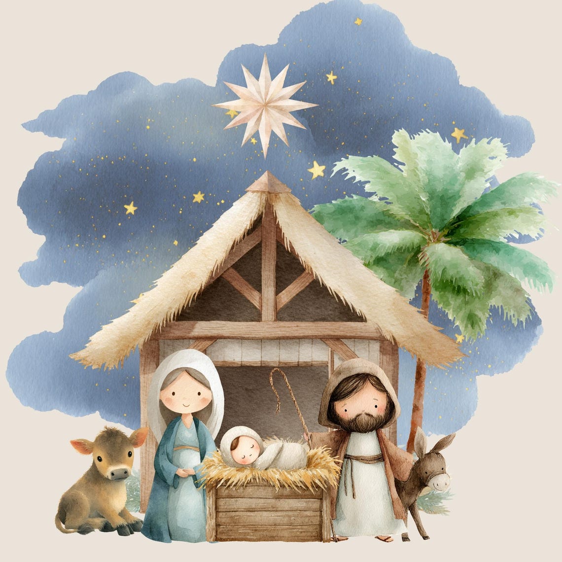 Nativity Clipart Set – Christmas Story PNG Bundle, Holy Family, Wise ...