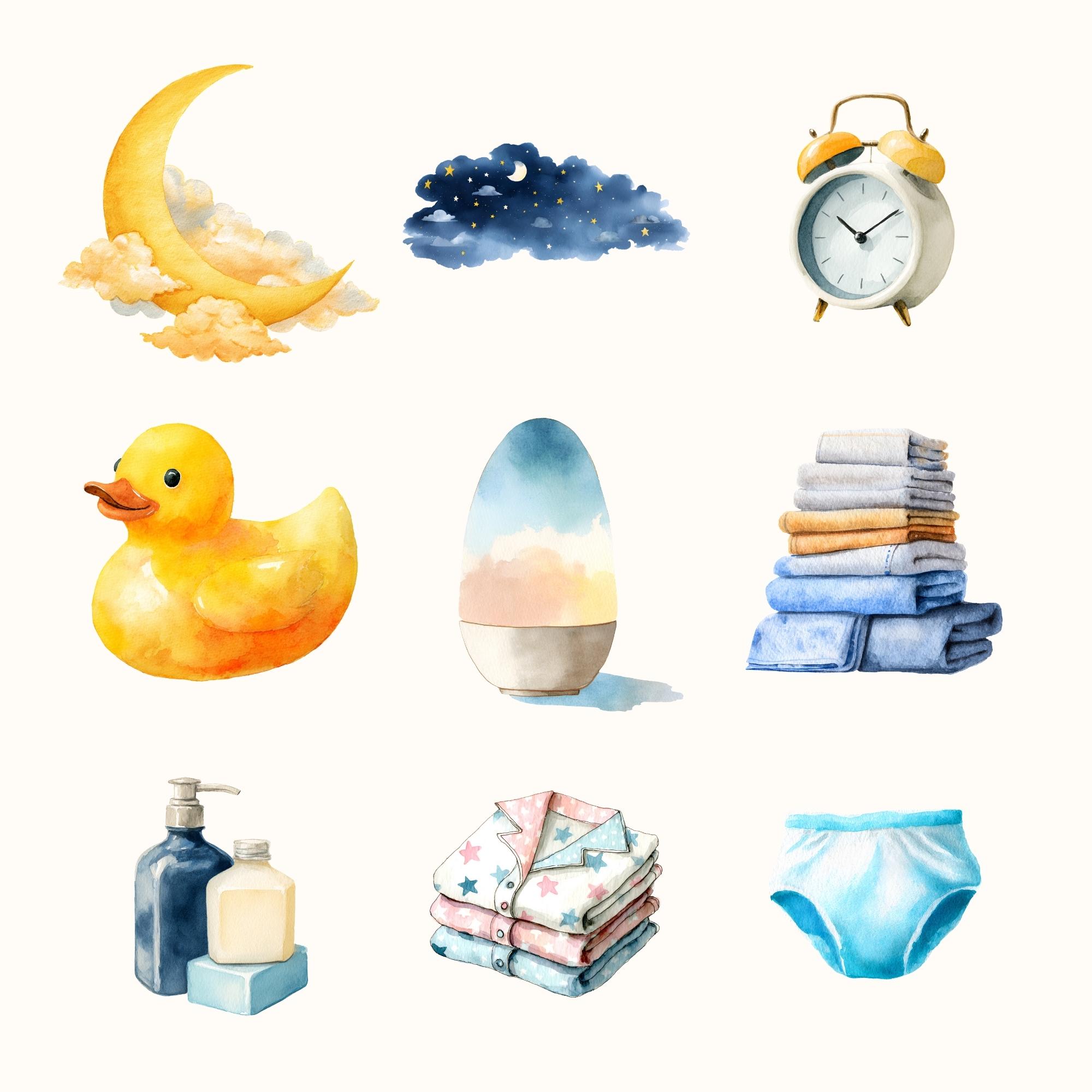 Night Routine Clipart Set, Watercolor Bedtime Pngs, Kids Bedtime ...