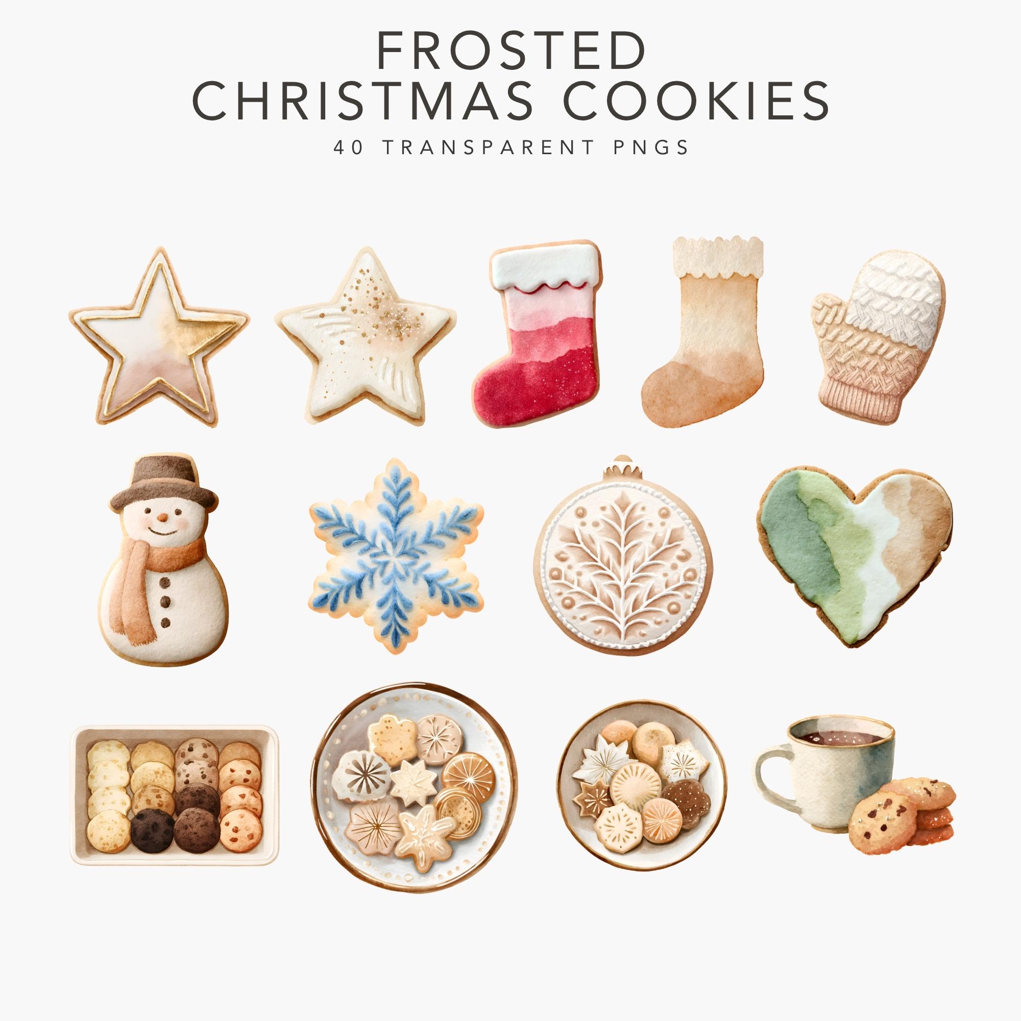 Frosted Christmas Cookies Clipart PNG, Watercolor Holiday Cookie ...