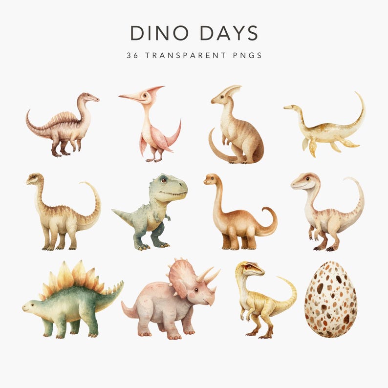 Watercolor Dinosaur Clip Art Set – Neutral Dino Pngs (digital Download ...