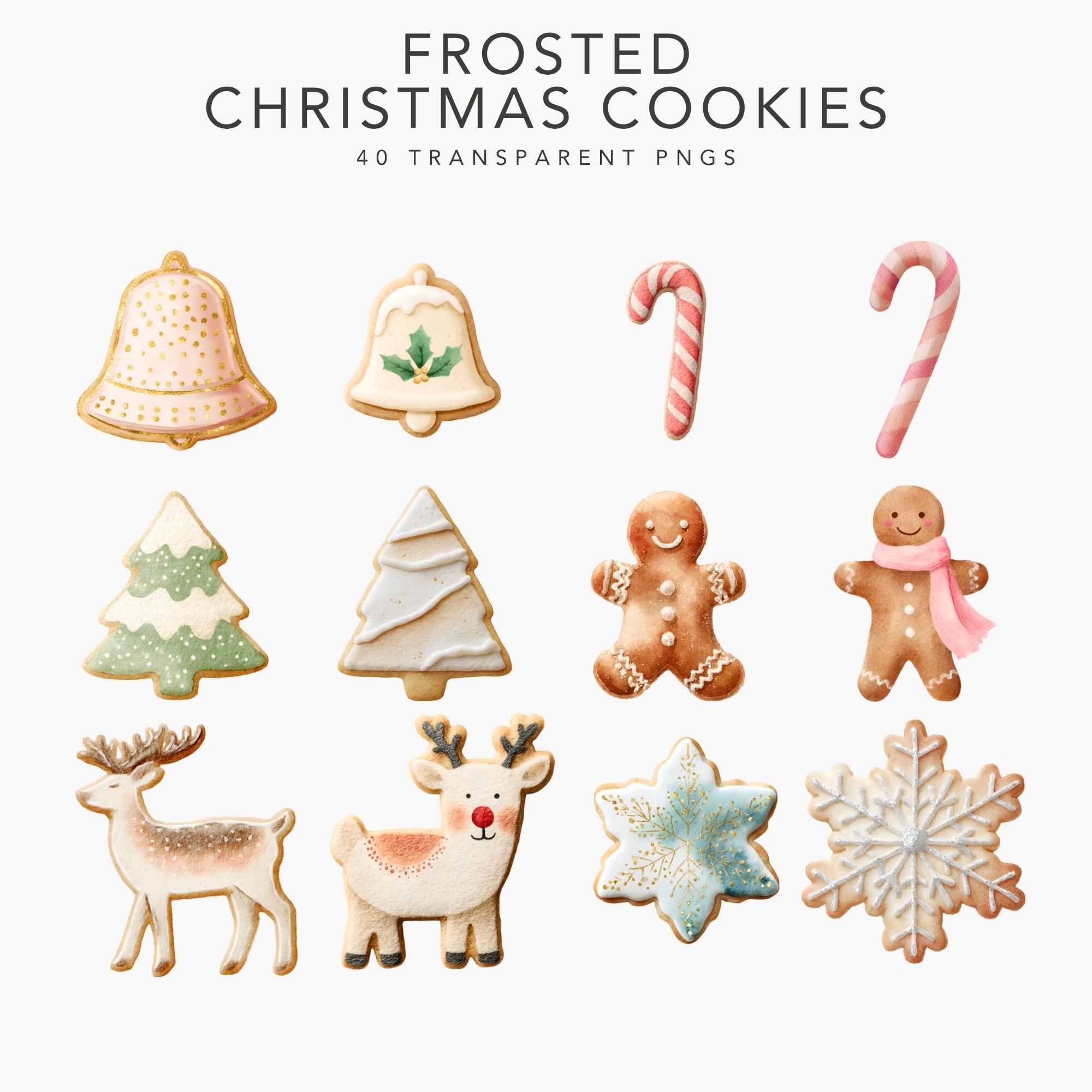 Frosted Christmas Cookies Clipart PNG, Watercolor Holiday Cookie ...