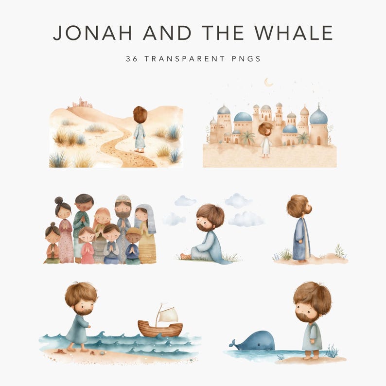 Jonah and the Whale Clipart | Biblical Clip Art Set | Christian Nursery ...