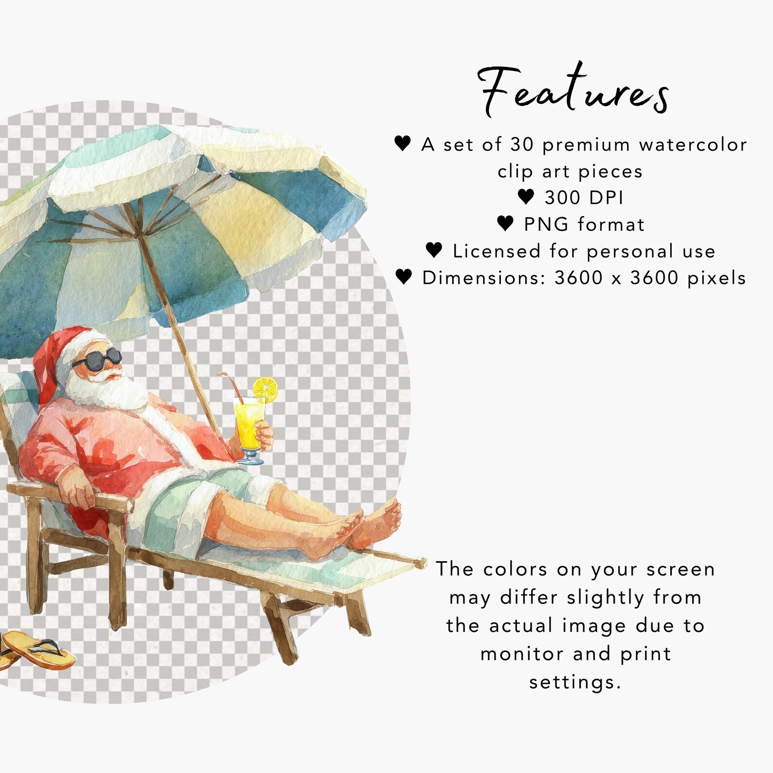 Summer Santa Clipart PNG, Tropical Christmas Clip Art, Beach Santa ...