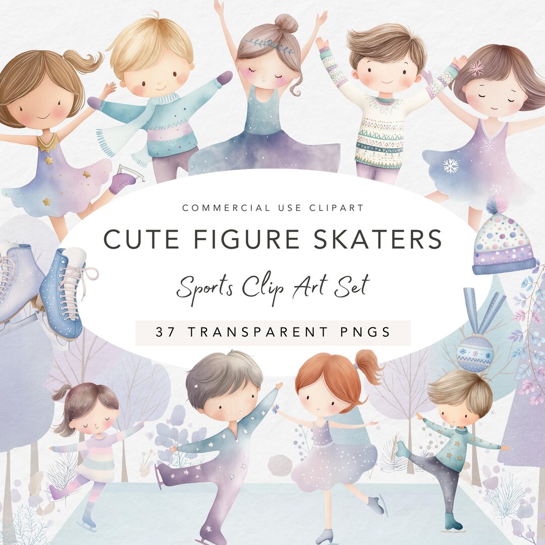 Cute Figure Skaters Clipart Set, Winter Sports Kids Clip Art, Ice ...