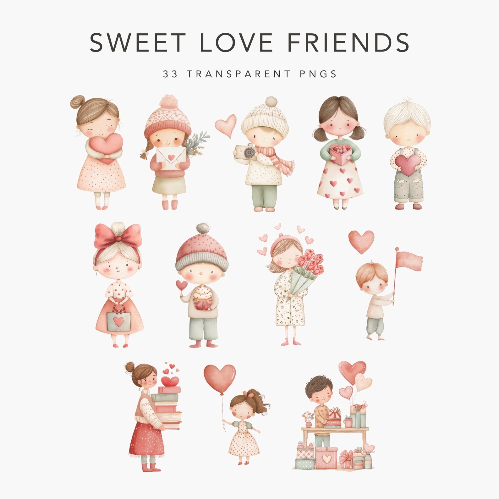 Sweet Love Friends Clipart | Valentine Kids Clipart | Heart Friendship ...