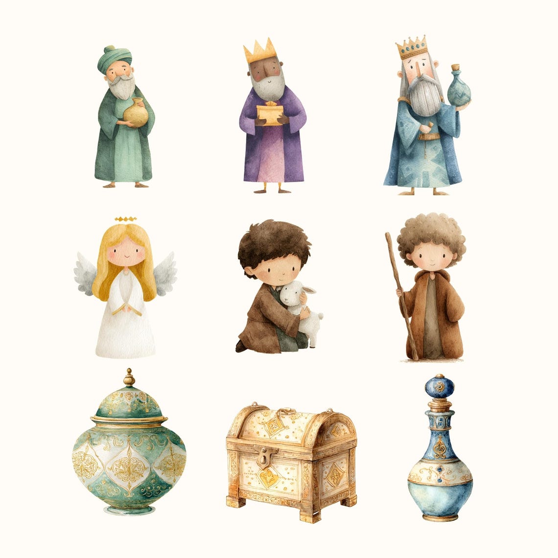 Nativity Clipart Set – Christmas Story PNG Bundle, Holy Family, Wise ...