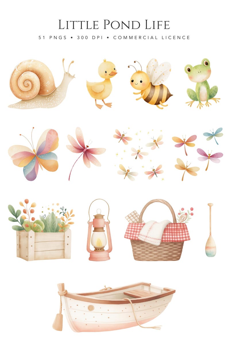 Watercolor Pond Animals Clipart Pack, Woodland Creatures PNG, Nursery ...