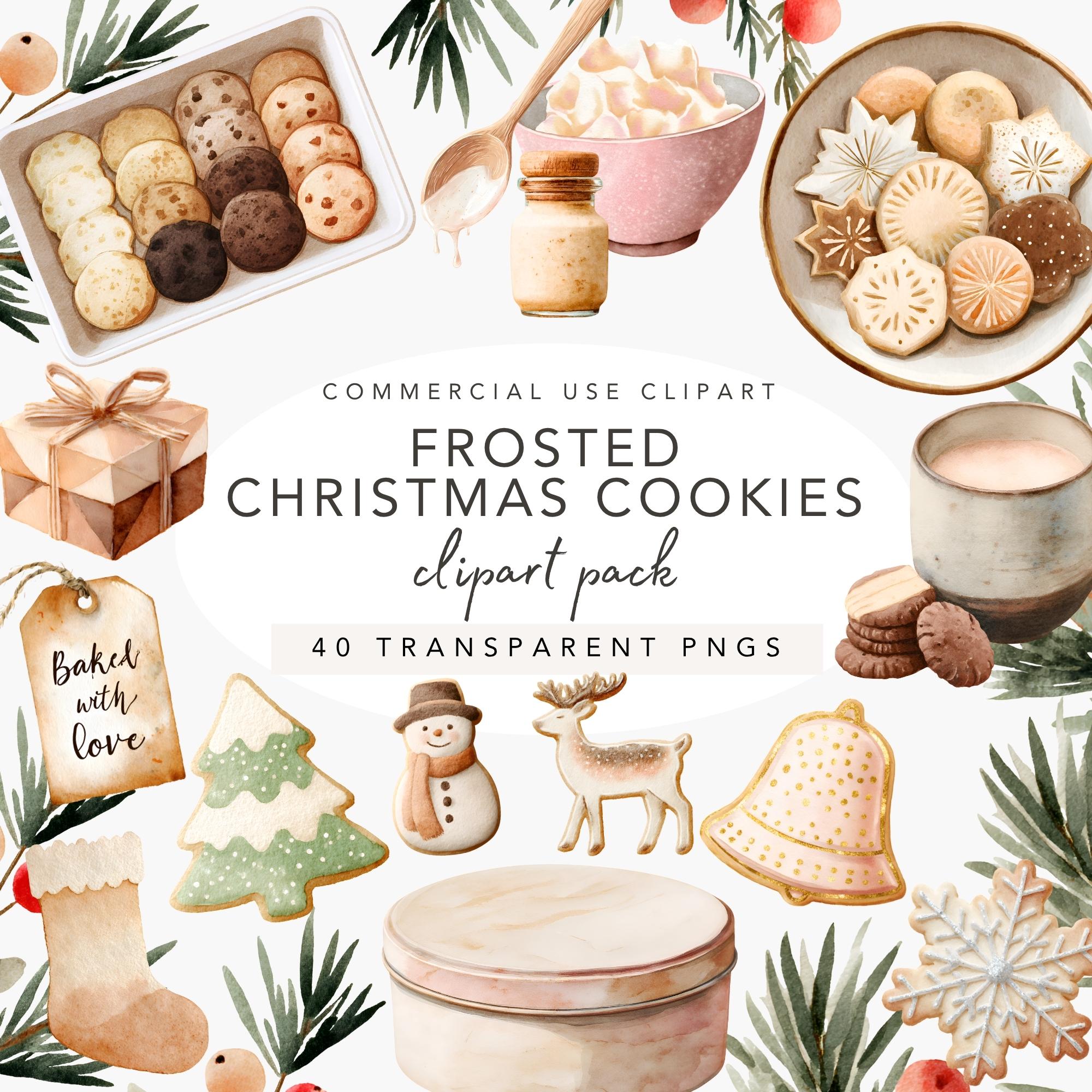Frosted Christmas Cookies Clipart PNG, Watercolor Holiday Cookie ...