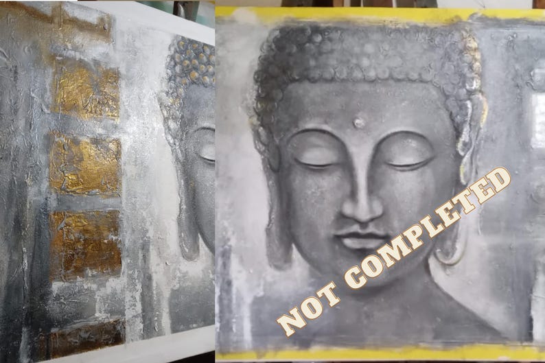 Pintura de Buda pintada a mano / Acrílico sobre lienzo / Técnica mixta ...