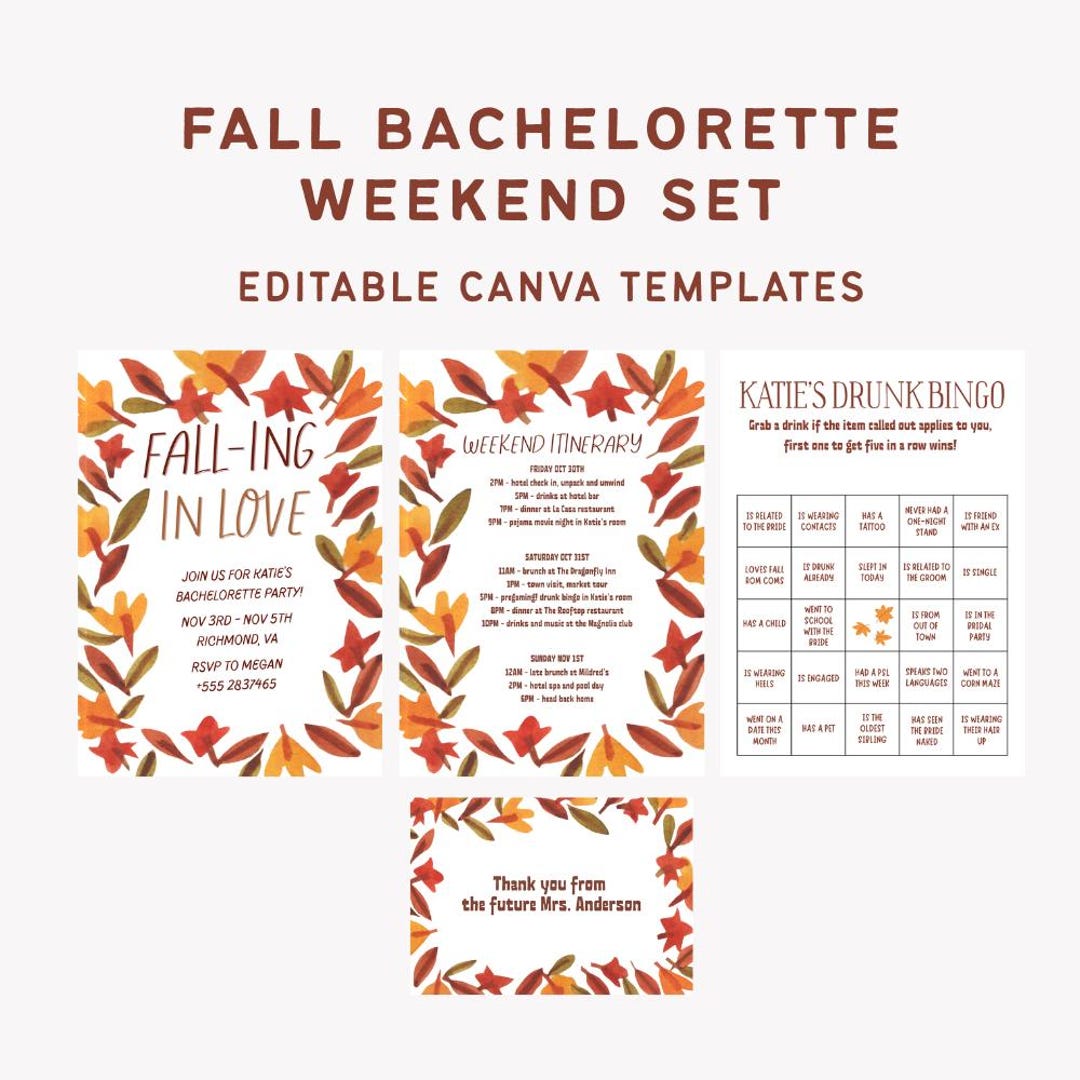 Fall Bachelorette Party Weekend Set: Editable Holiday Invitation ...