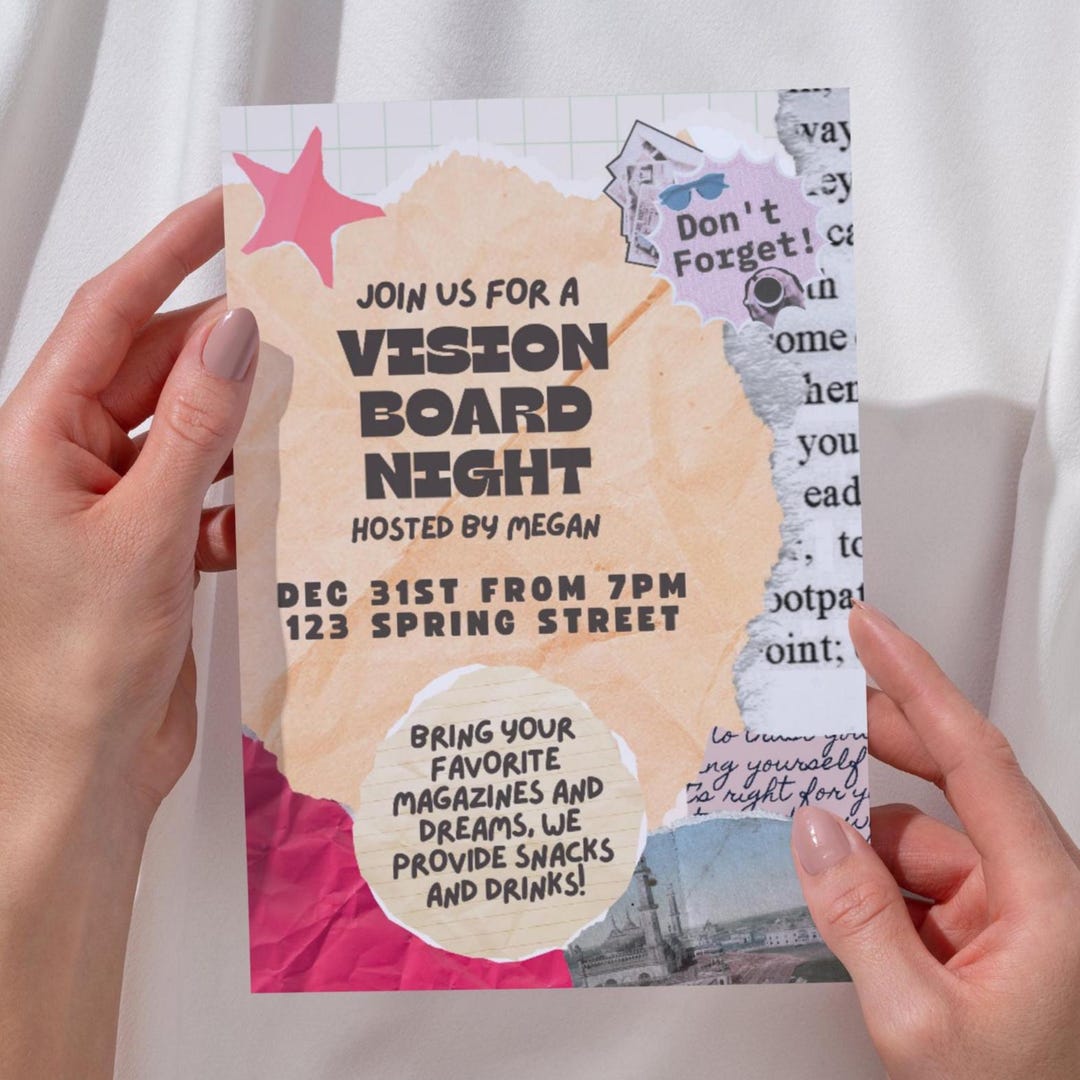 Vision Board Party Invitation Template: Editable Holiday Canva Template ...