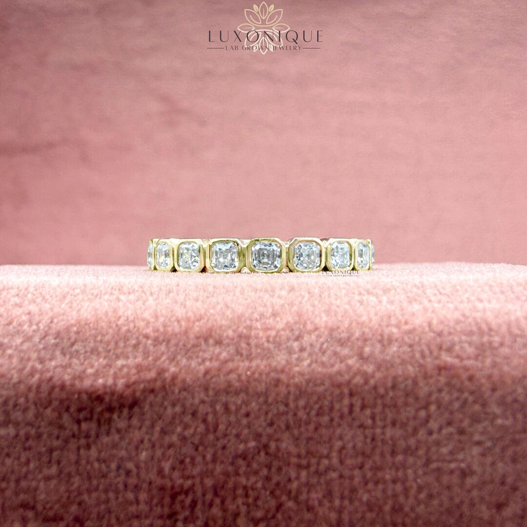 1.50 CT Asscher Cut Lab-grown Diamond Eternity Band – Bezel Set Wedding ...