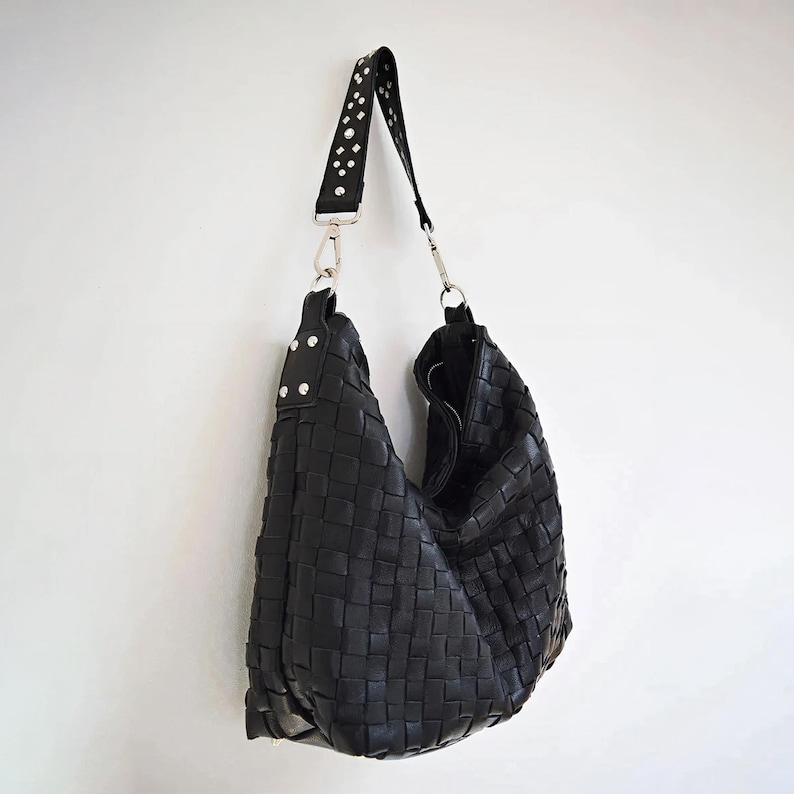 Beth Dutton Purse, Black Leather Hobo Bag, Woven Leather Purse, Black ...