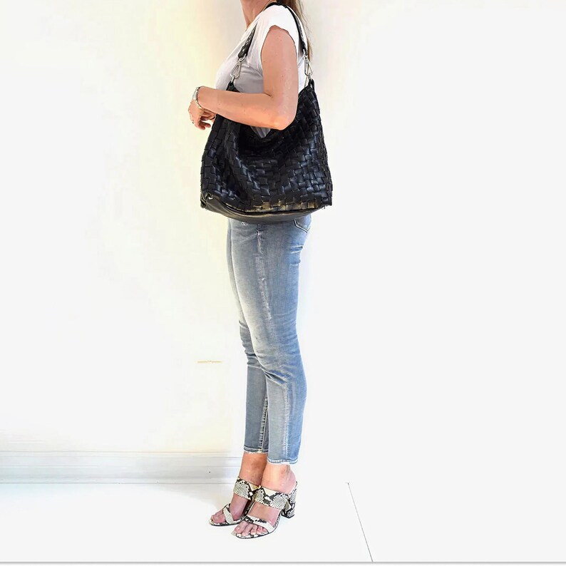 Beth Dutton Purse, Black Leather Hobo Bag, Woven Leather Purse, Black ...