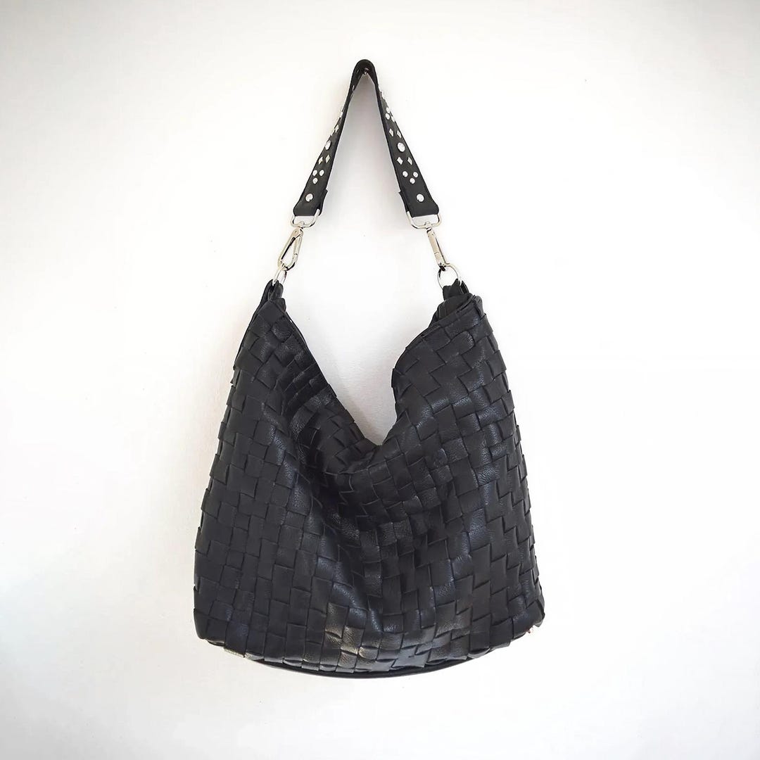 Beth Dutton Purse, Black Leather Hobo Bag, Woven Leather Purse, Black ...