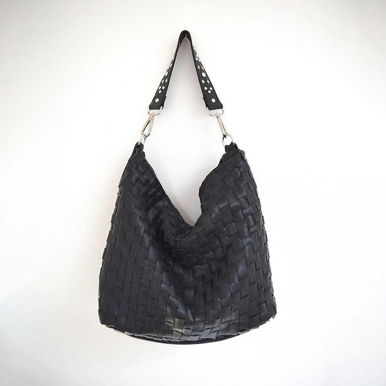 Beth Dutton Purse, Black Leather Hobo Bag, Woven Leather Purse, Black ...