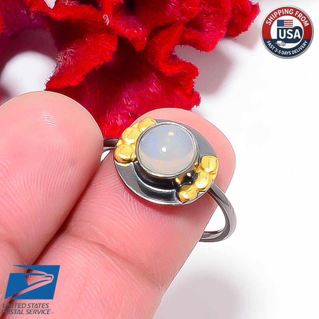 Ethiopian Opal Statement off White Ring Designer 925 Sterling Silver ...