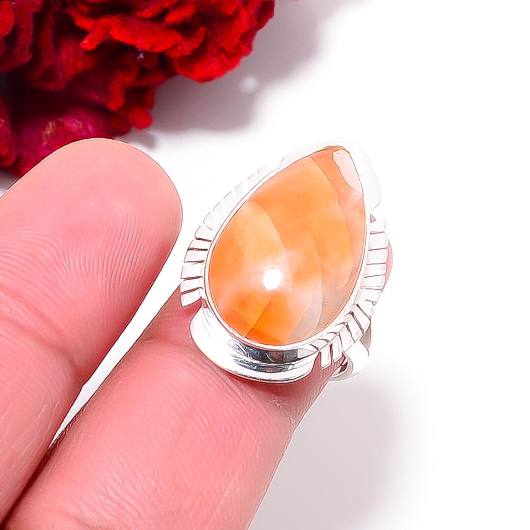 Handmade Orange Calcite 925 Sterling Silver Ring, Gemstone Jewelry - Etsy