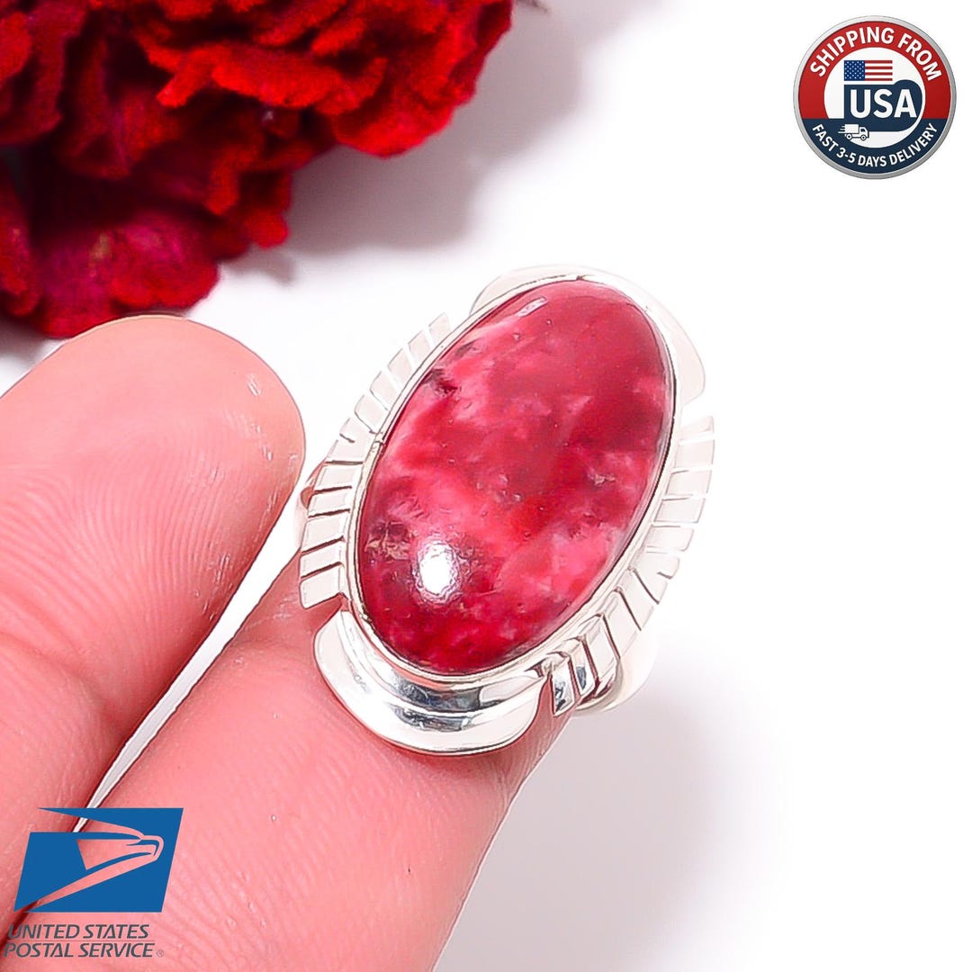 Thulite Statement Purple Ring Handcrafted 925 Sterling Silver Jewelry ...