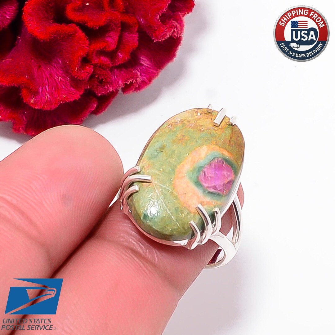 Ruby Fuchsite Handcrafted Ring 925 Sterling Silver Natural Gemstone ...