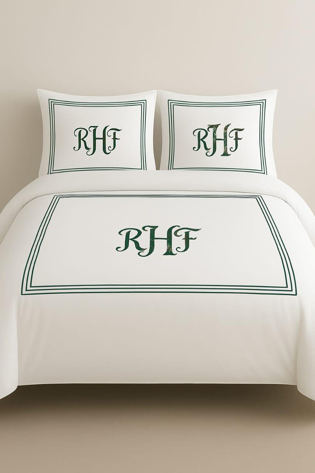 Pureflaxlinen Elegant Triple Border Monogram Duvet Cover – Personalized ...