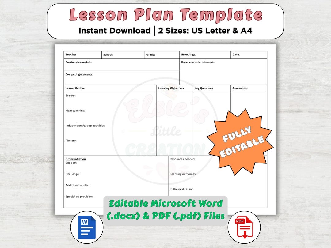 Editable Teacher Lesson Plan Template | Printable Lesson Planner | A4 ...