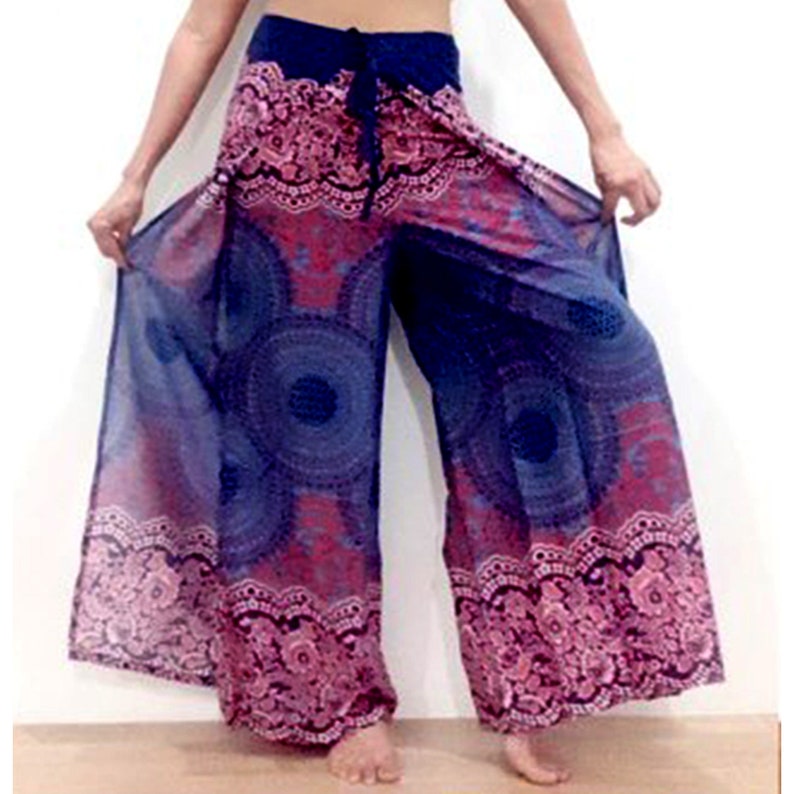 Thai Feather Mandala Art Boho Wide Leg Yoga Pants: Hippie Style ...
