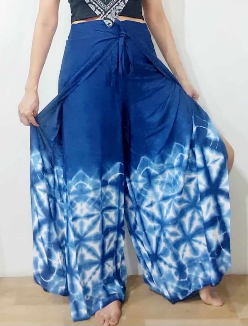 Indigo Tie Dye Palazzo Pants: Handmade Thai Rayon Boho Trousers - Etsy