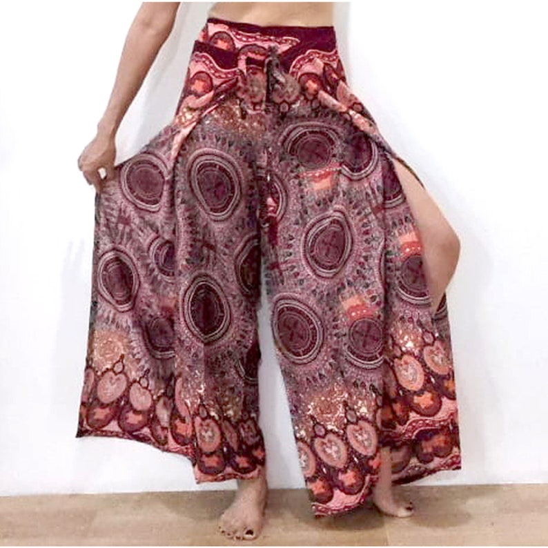 Thai Feather Mandala Art Boho Wide Leg Yoga Pants: Hippie Style ...
