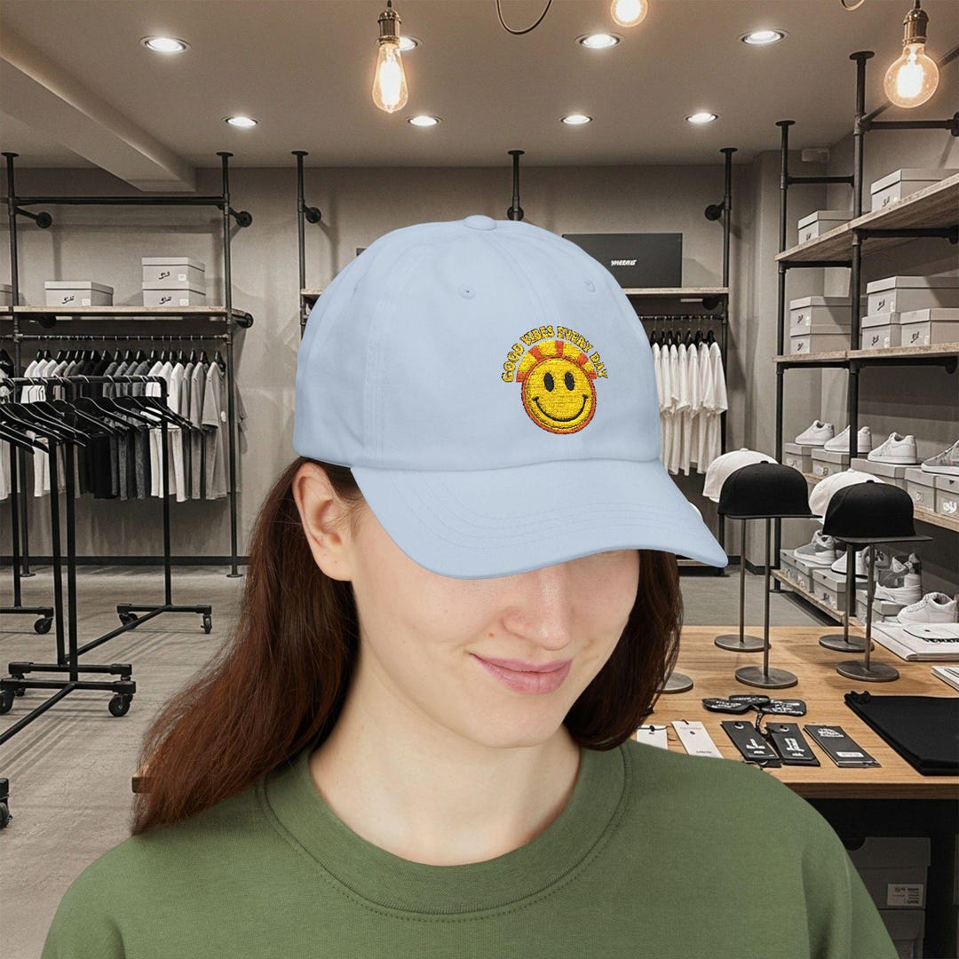 Smiley Face Sunshine Embroidered Classic Dad Cap | Happy Vibes Baseball ...