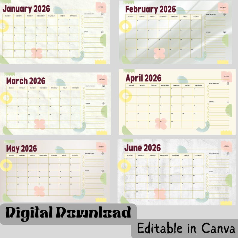 Editable 2026 Monthly Calendar Printable and Editable 2026 Monthly ...