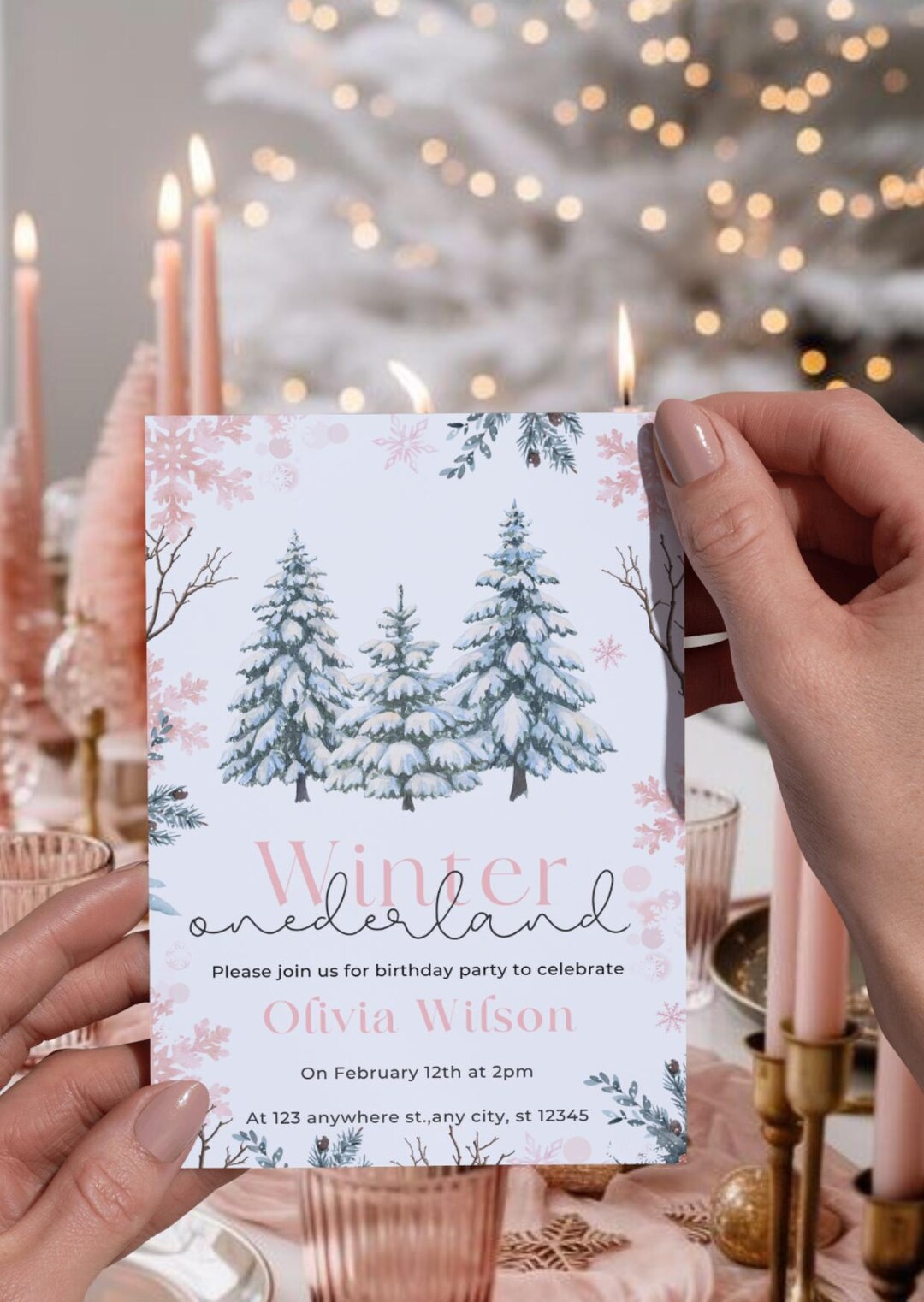 Winter Wonderland Birthday Invitation Canva Template – Editable Snowy ...