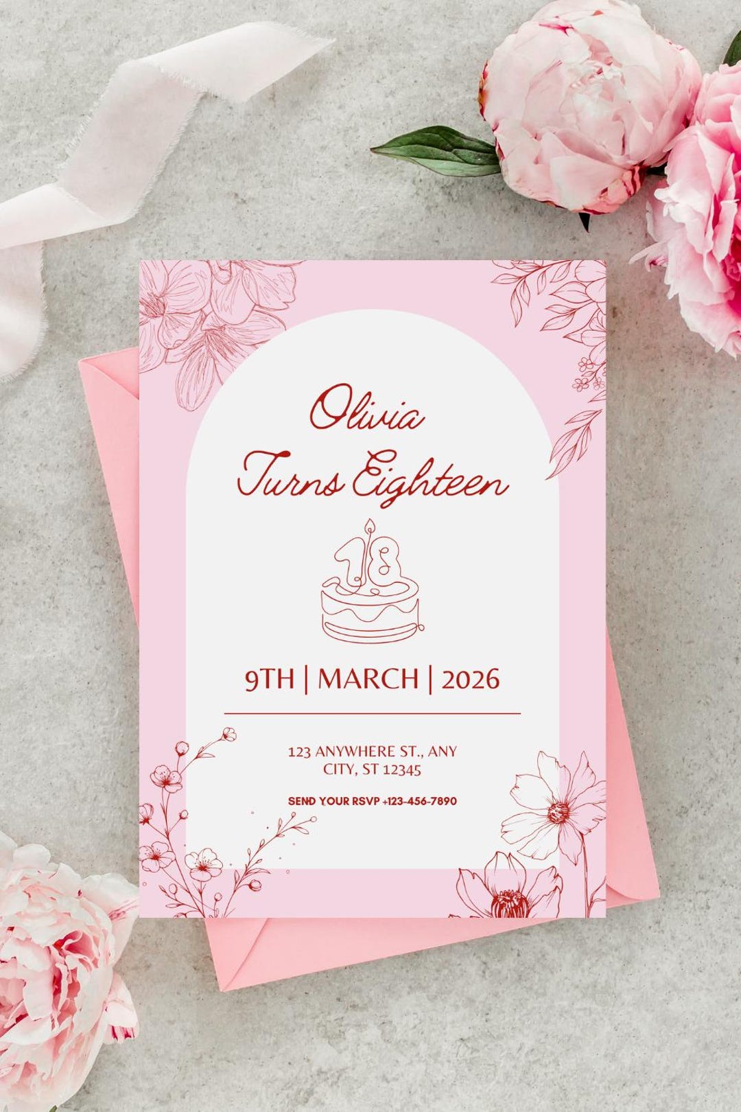 Editable 18th Birthday Invitation Template | Pink Floral Birthday ...
