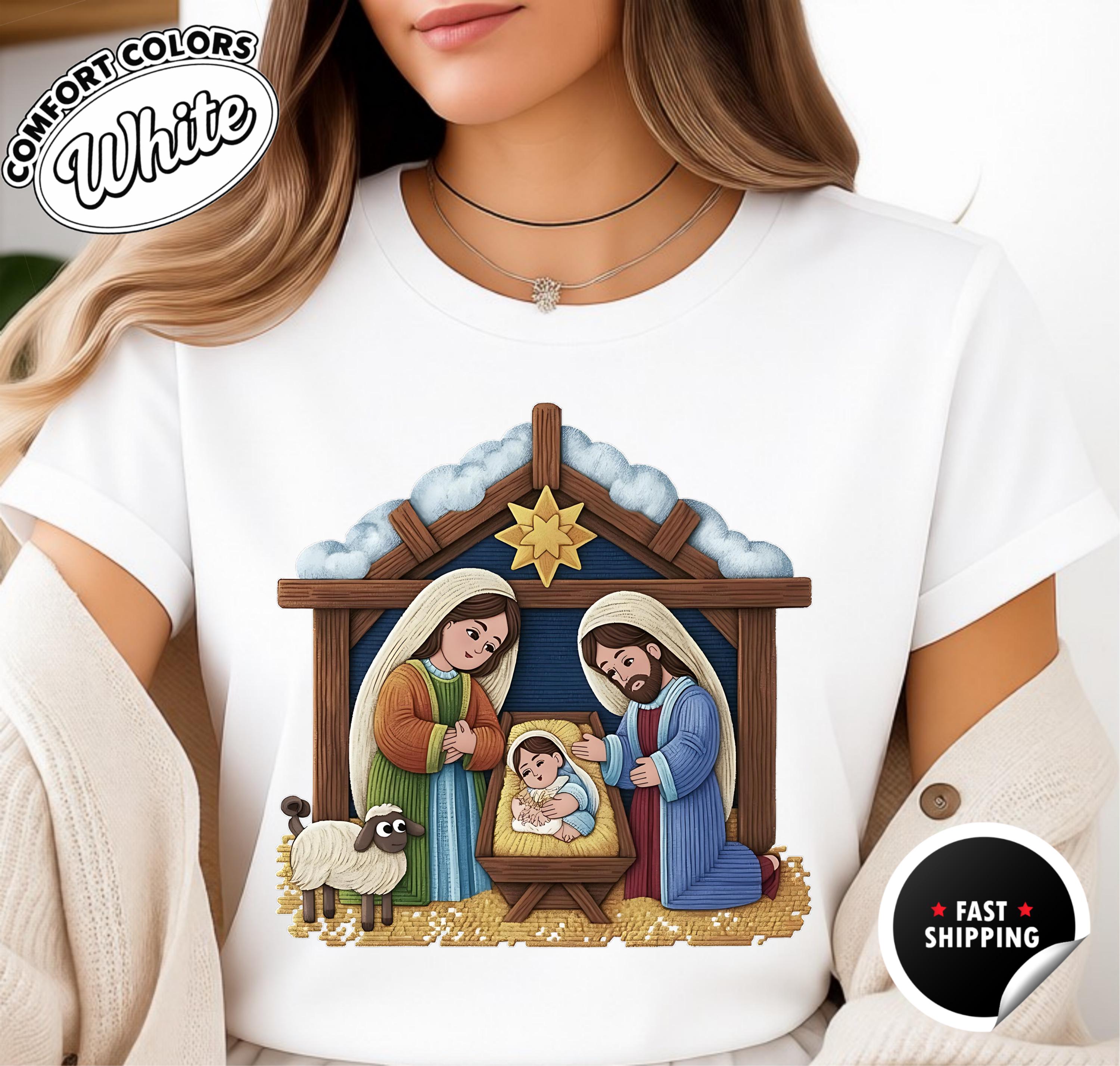Cute Nativity Scene T-shirt, Holy Family Manger Christmas 2026 Gift ...