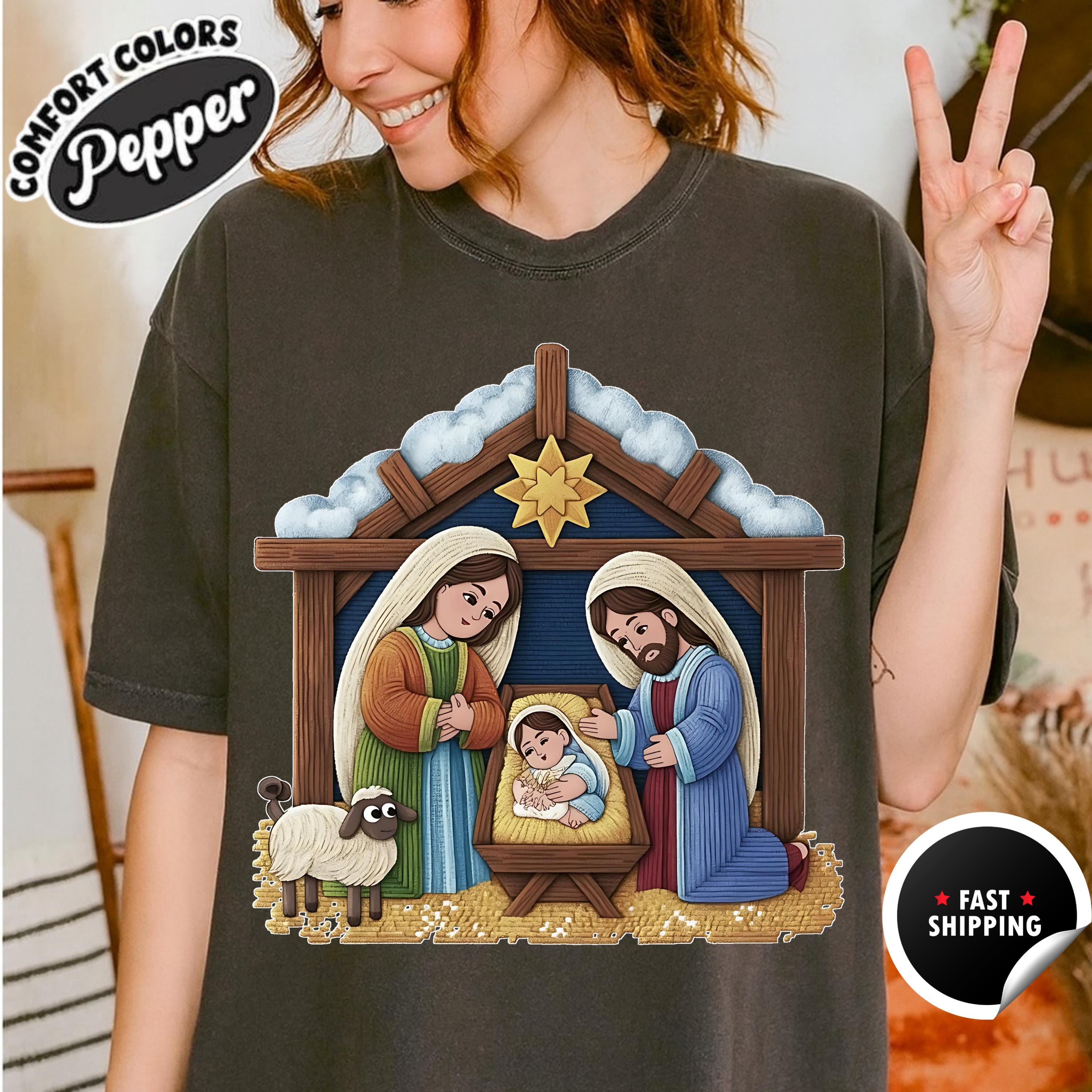 Cute Nativity Scene T-shirt, Holy Family Manger Christmas 2026 Gift ...
