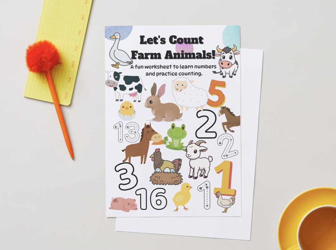 Let’s Count Farm Animals | Counting Worksheet for Kids | Numbers 1–20 ...