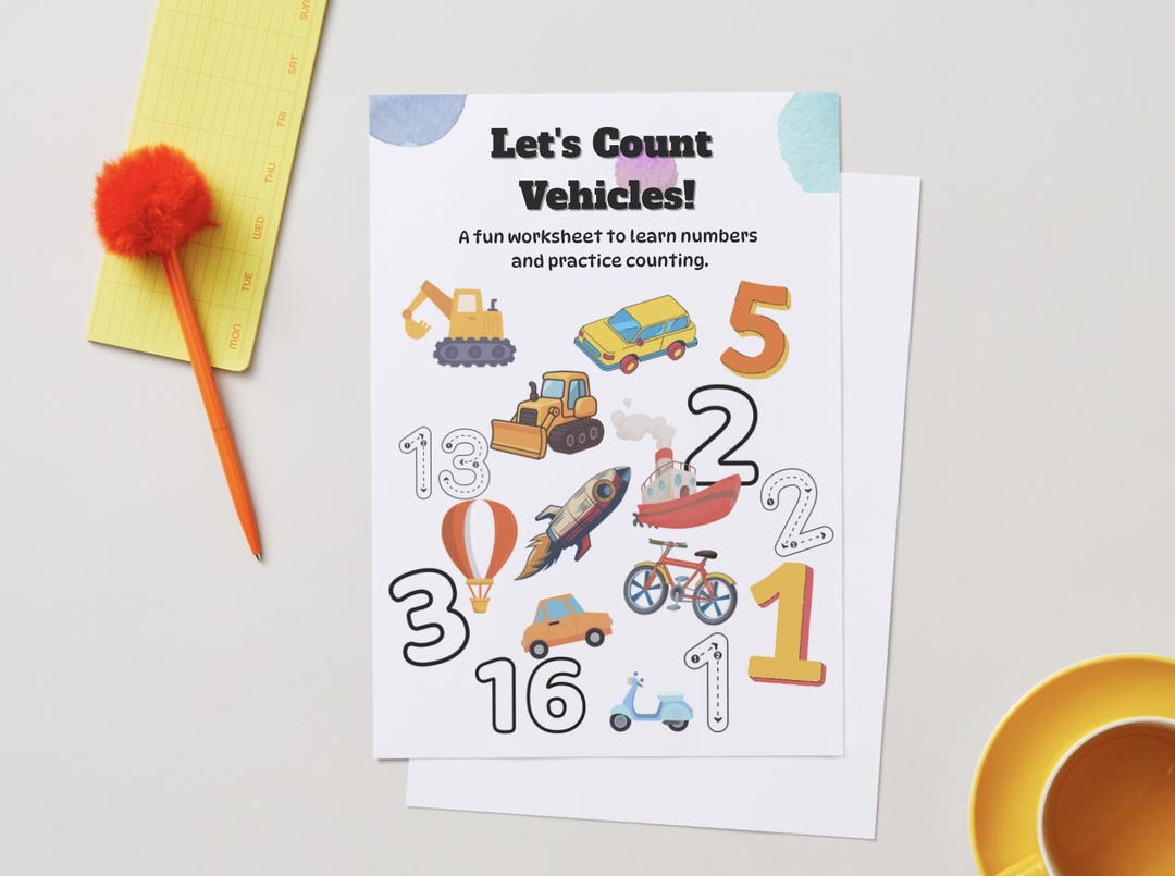 Let’s Count Vehicles! Counting Worksheets for Kids | Numbers 1–20 ...