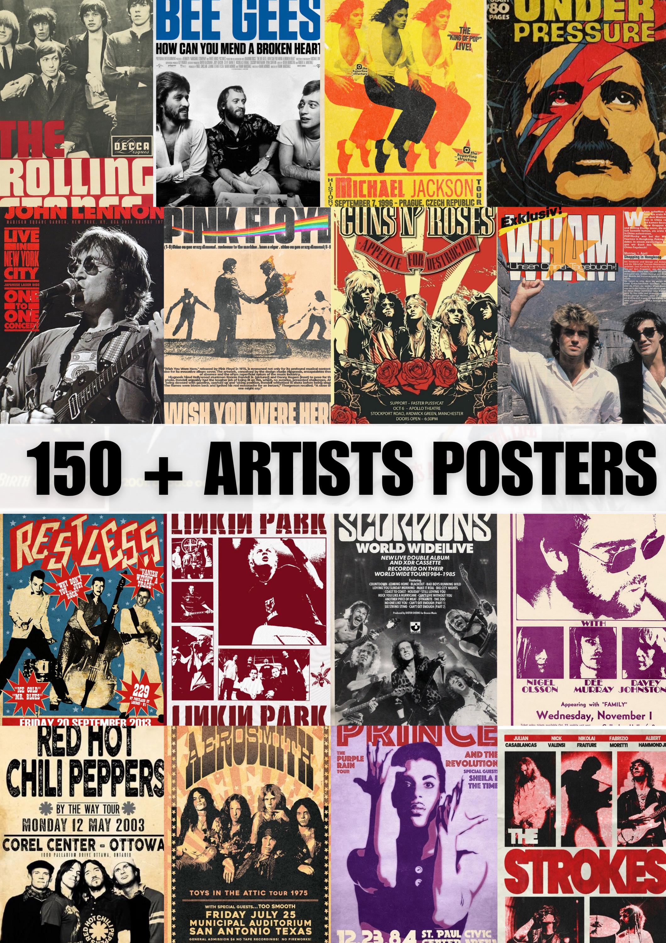 150 Retro Concert Posters: Classic Rock Band Wall Art (digital Download ...