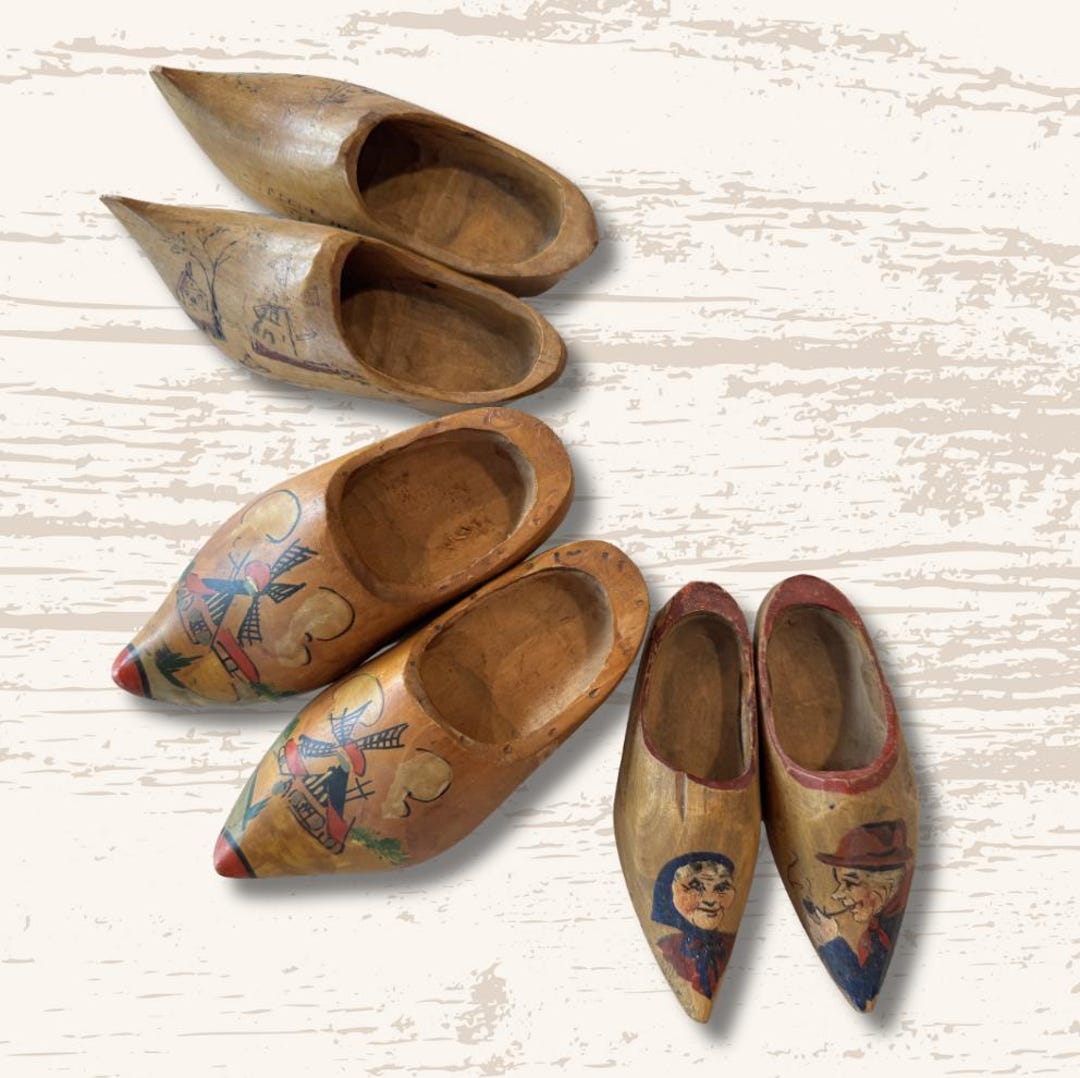 Hand Carved Dutch Wooden Clogs: Vintage Holland Souvenir, Folk Art ...