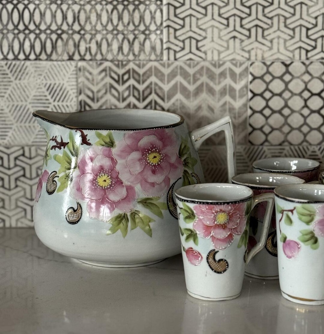 Antique Nippon Lemonade Set: Hand-painted Victorian Azalea Pitcher With ...