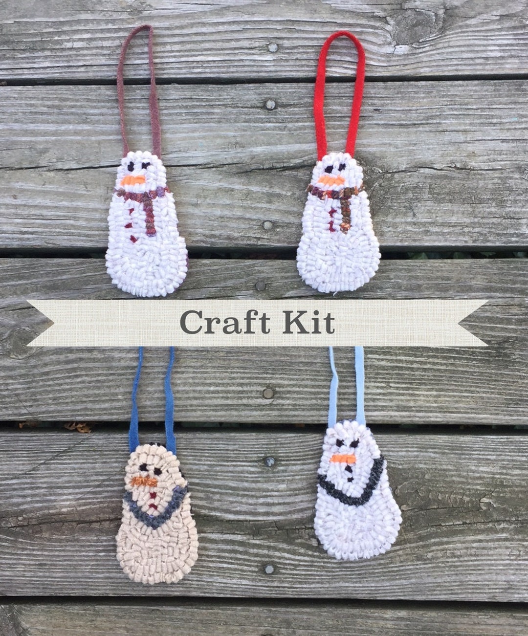 DIY Rug Hooking Kit: Snowmen Wool Ornament Craft (makes 4) - Etsy