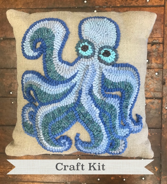 Rug Hooking Kit 100% Wool DIY Rug Hook PILLOW KIT Blue - Etsy Canada