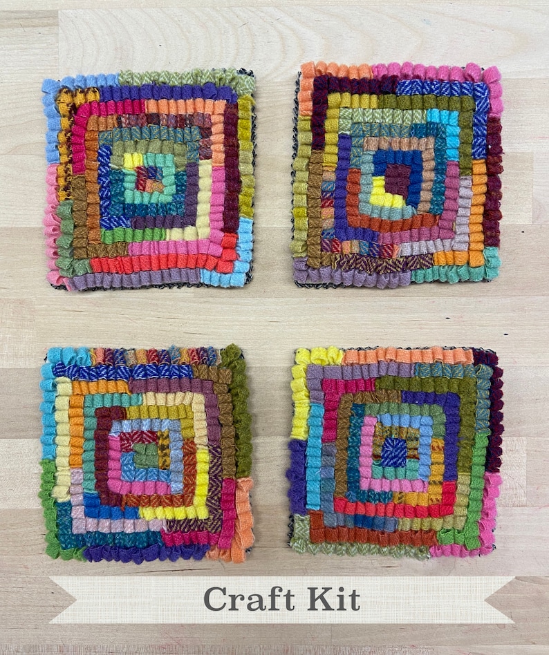 Rug Hooking Kit DIY Wool Coaster Kit Hit and Miss - Etsy
