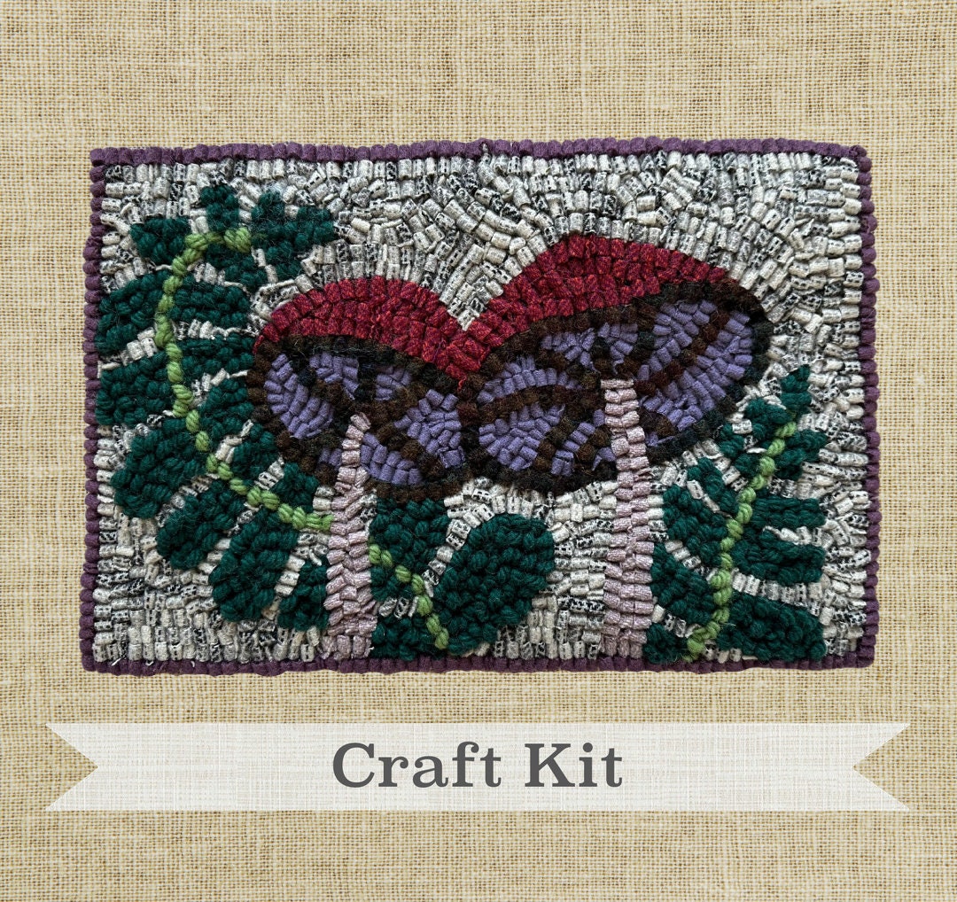 Rug Hooking Kit - DIY Wool Rug Hook Kit - Ferns & Mushrooms 8 by 12 ...