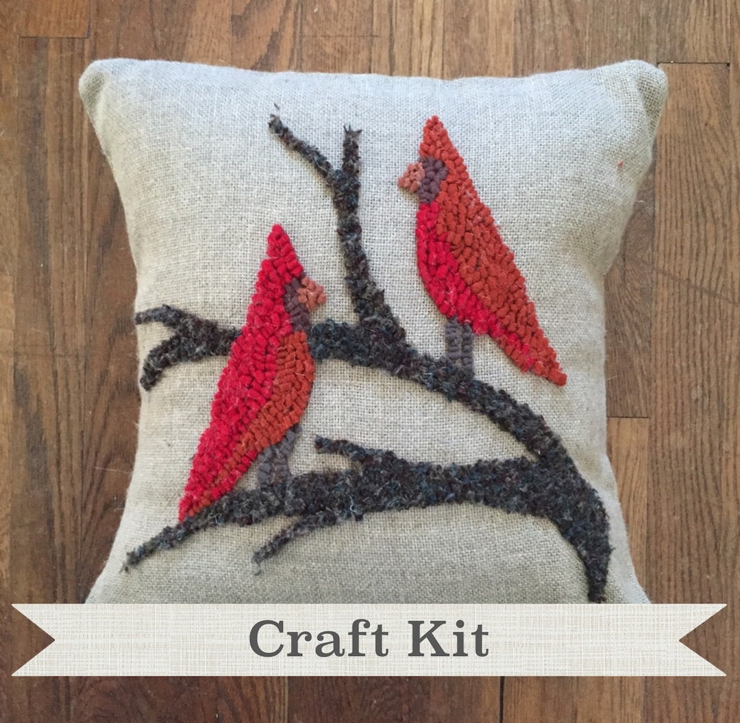 Rug Hooking Kit - DIY PILLOW KIT - Cardinal Pair Complete Rug Hooking ...