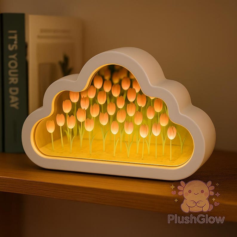 DIY Kawaii Tulip Cloud Mirror Night Light – Handmade Lamp Kit, Cute LED ...